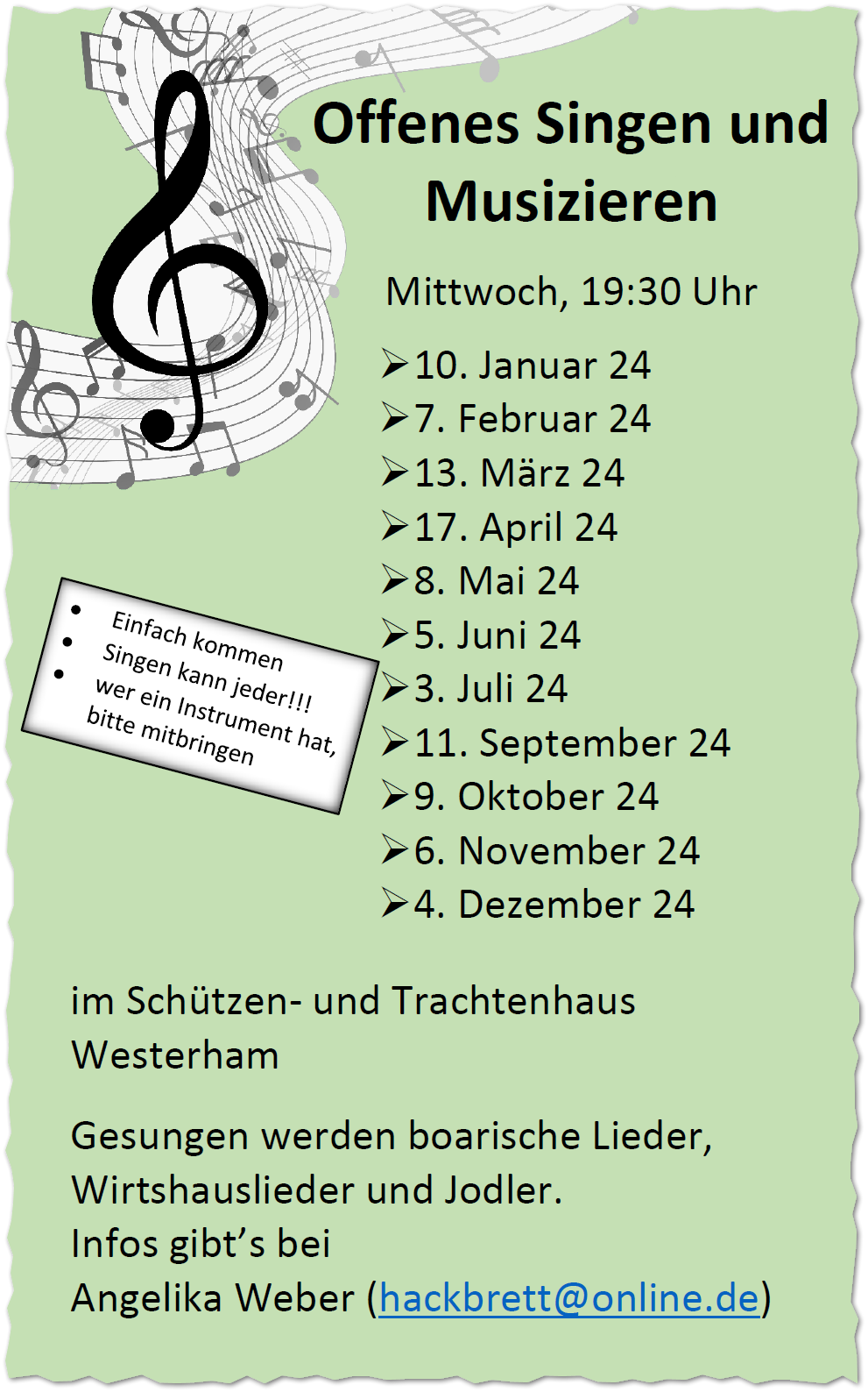 Offenes Singen und Musizieren im Trachtenheim in Westerham ...